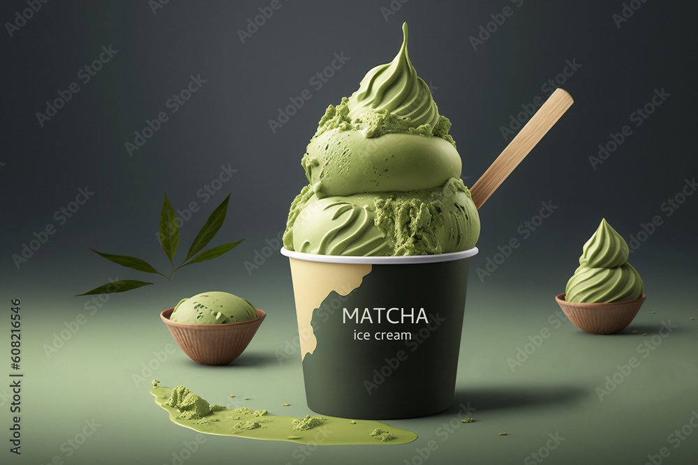Generative AI. Concept Matcha ice cream. This is an illustration of ...