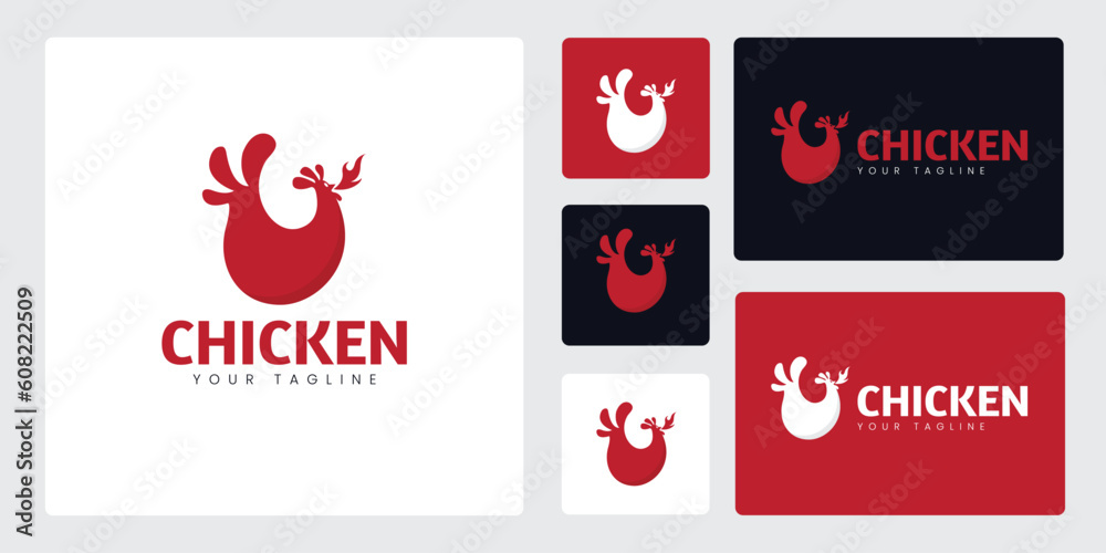 Fire-Spitting Chicken Logo Set in Red. This logo suits Spicy Chicken ...