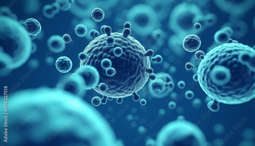 Corona bacteria and viruses of spherical shape against blue background ...