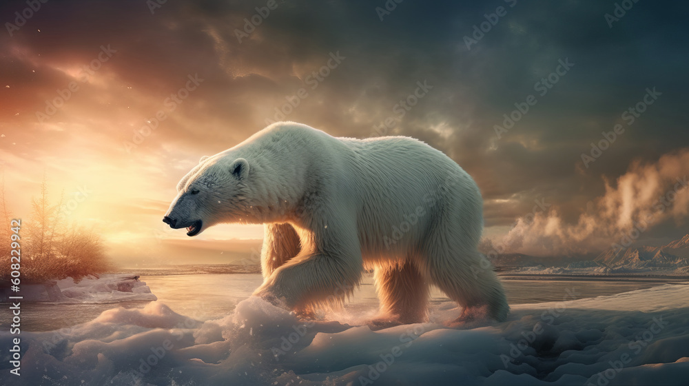 Polar bear threatened by climate change and global warming, trying to ...