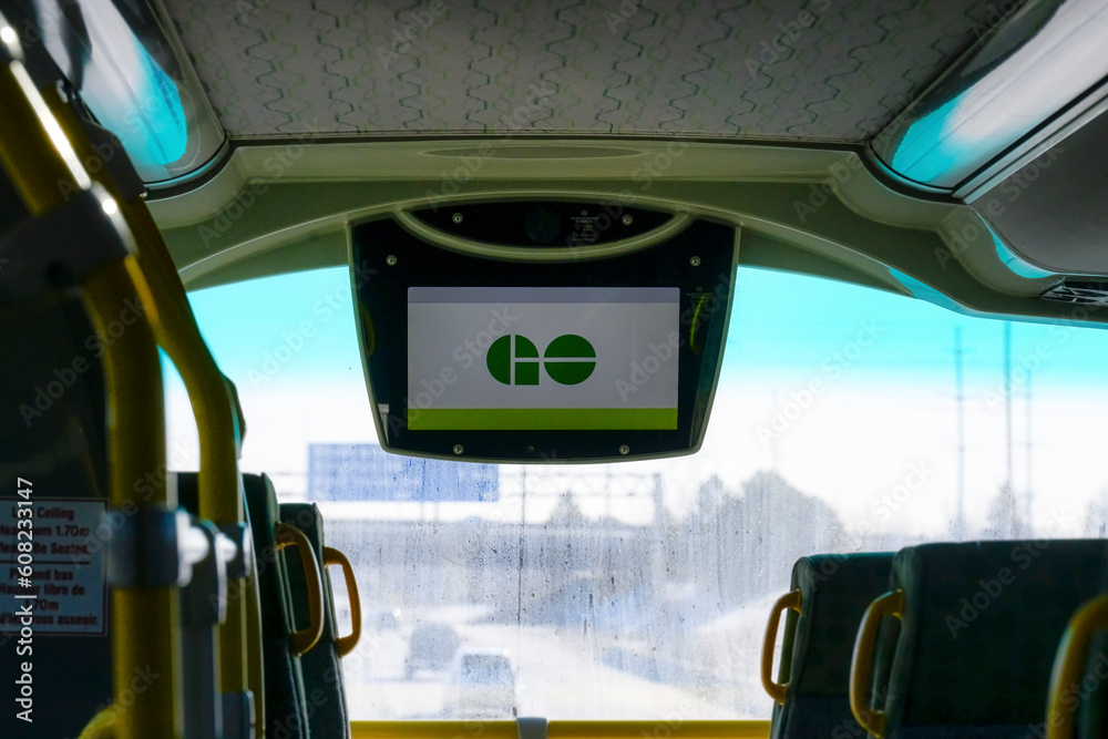 Interior of a double-decker GO bus of Metrolinx transportation Stock ...