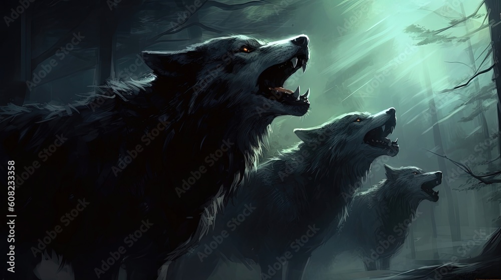 Under the light of the full moon, the eerie howls of a pack of wolves ...
