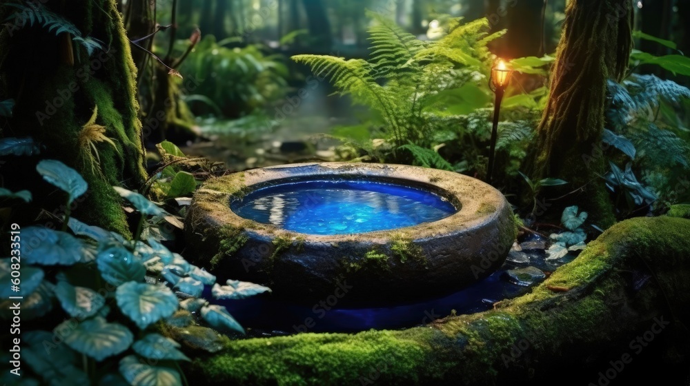 An enchanted wellspring emerges from the earth, its waters shimmering ...