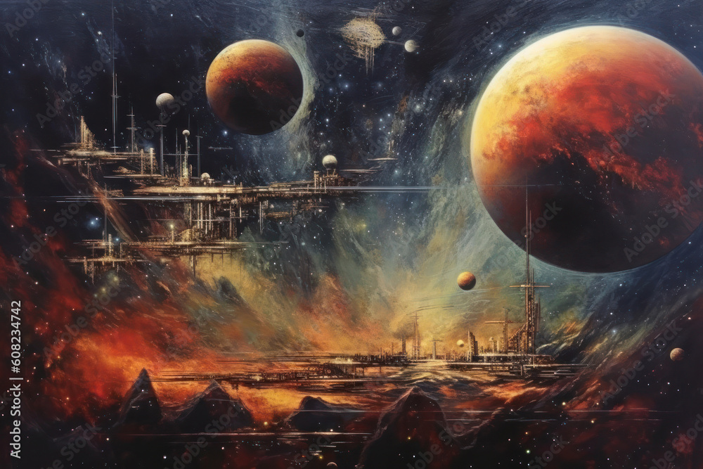 Fantastic space landscape. Aliens planets. Created using generative Al ...