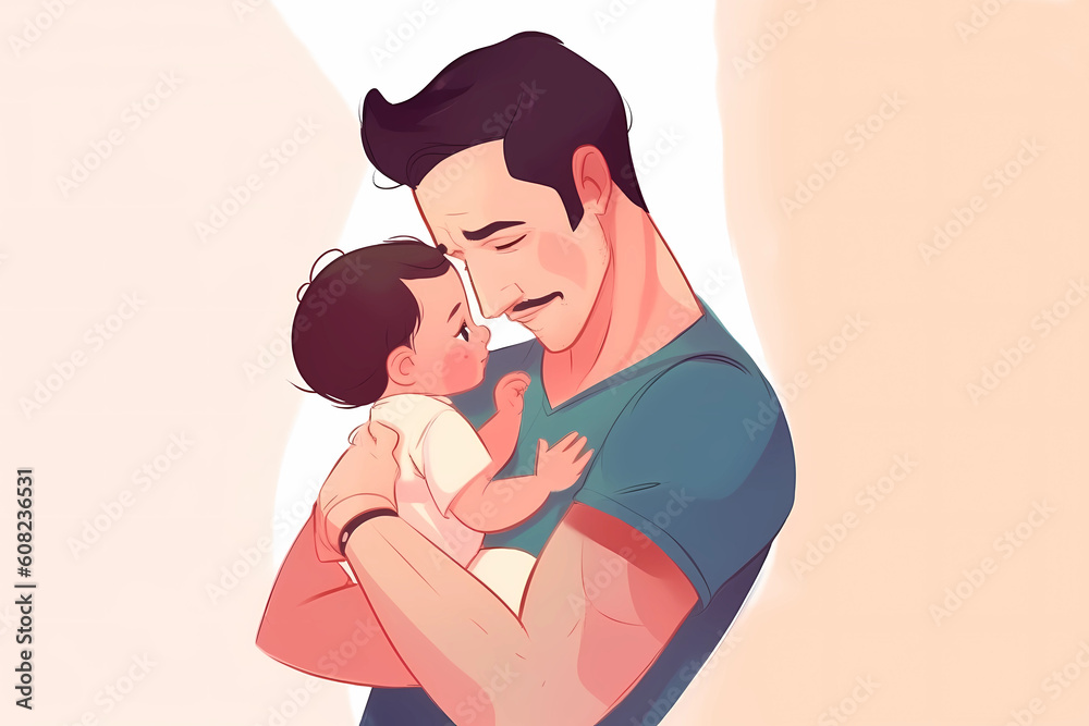 Illustration of father with his little baby, on white background ...