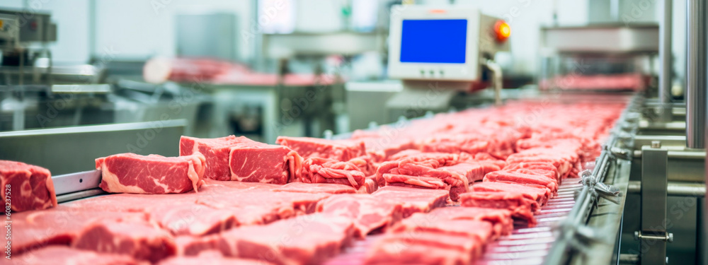 meat tape in the food industry, products ready for automatic packaging ...