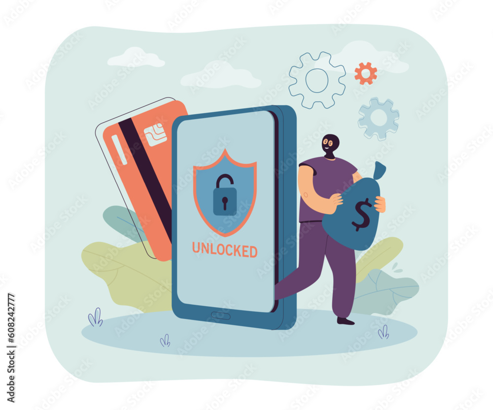 Cyber criminal stealing credit card information from smartphone. Thief ...