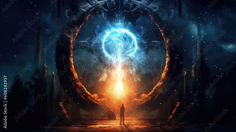 Witness the awe-inspiring phenomenon of a celestial portal as it opens, revealing a passage to a ...