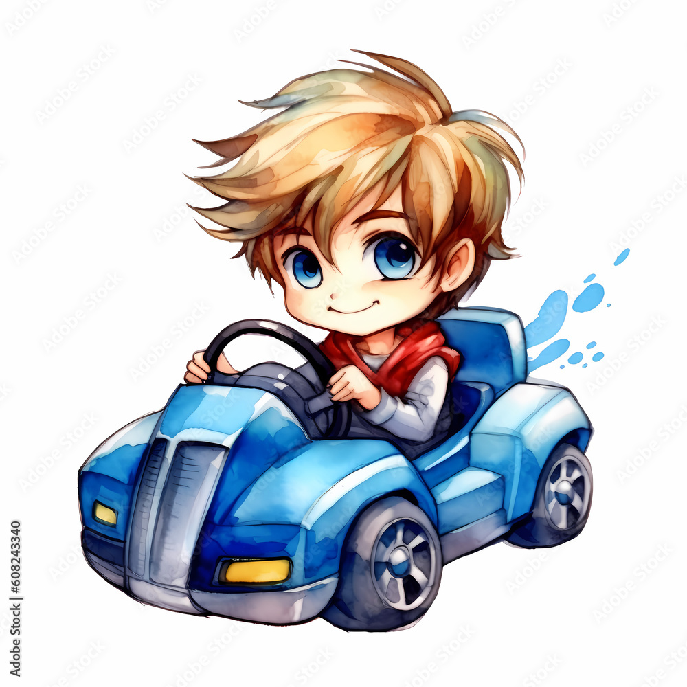 Boy Gokart Car Cartoon Illustration Stock Illustration | Adobe Stock