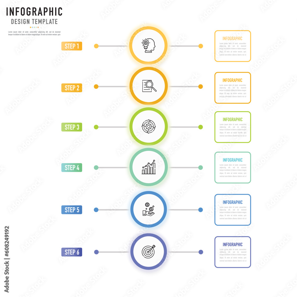 Circular mind map infographic template or element with 6 step, process ...