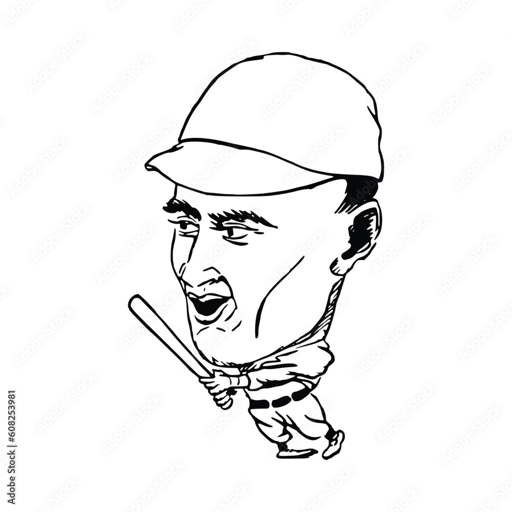 Angry baseball player with bat. Black and white vector illustration ...