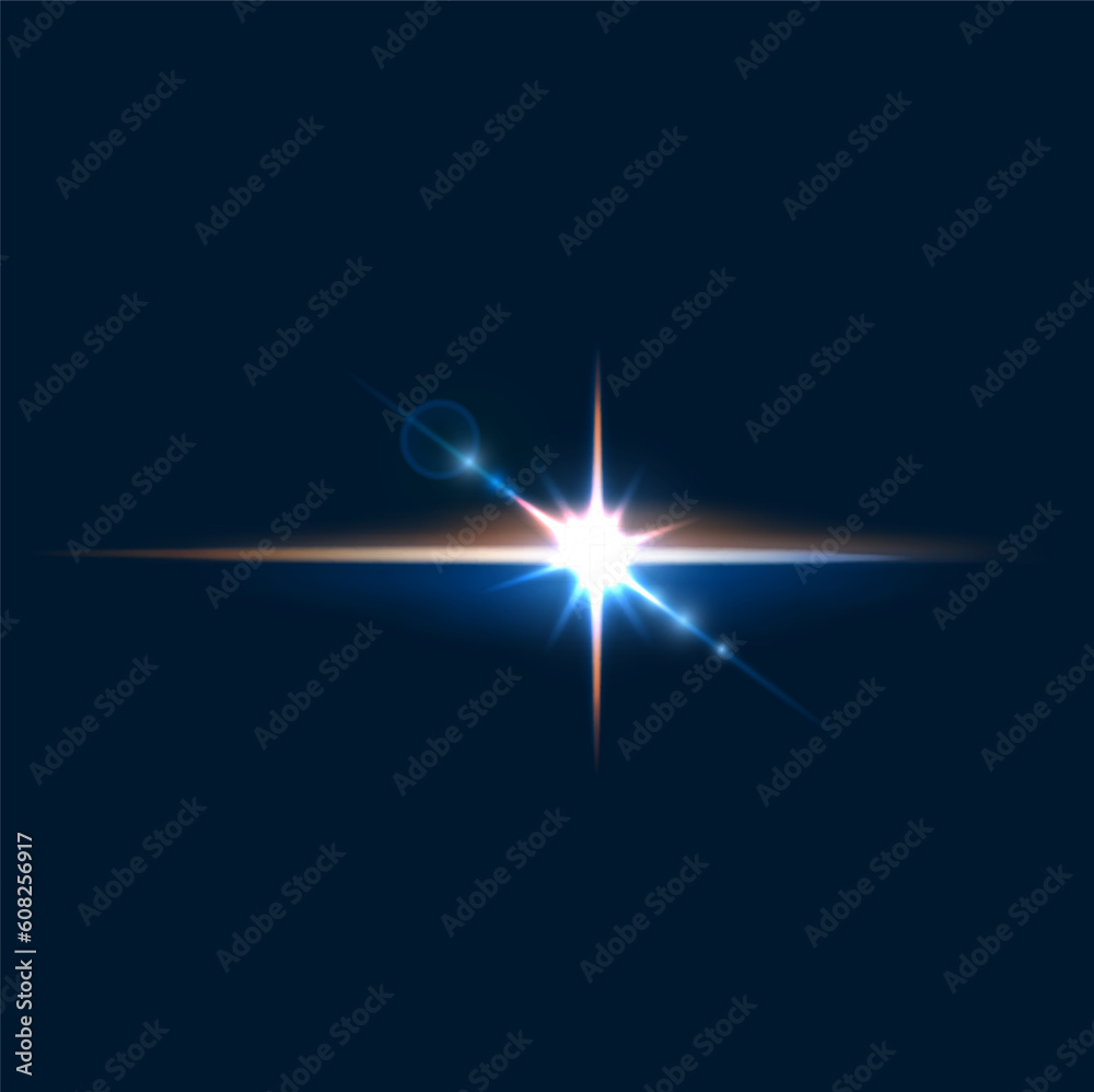 Light sparkle flare and flash effect, star glow. Sunshine or laser beam ...