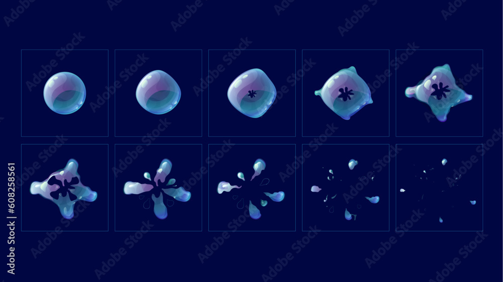 Soap bubble burst effect animated sprite sheet, transparent bubble ...