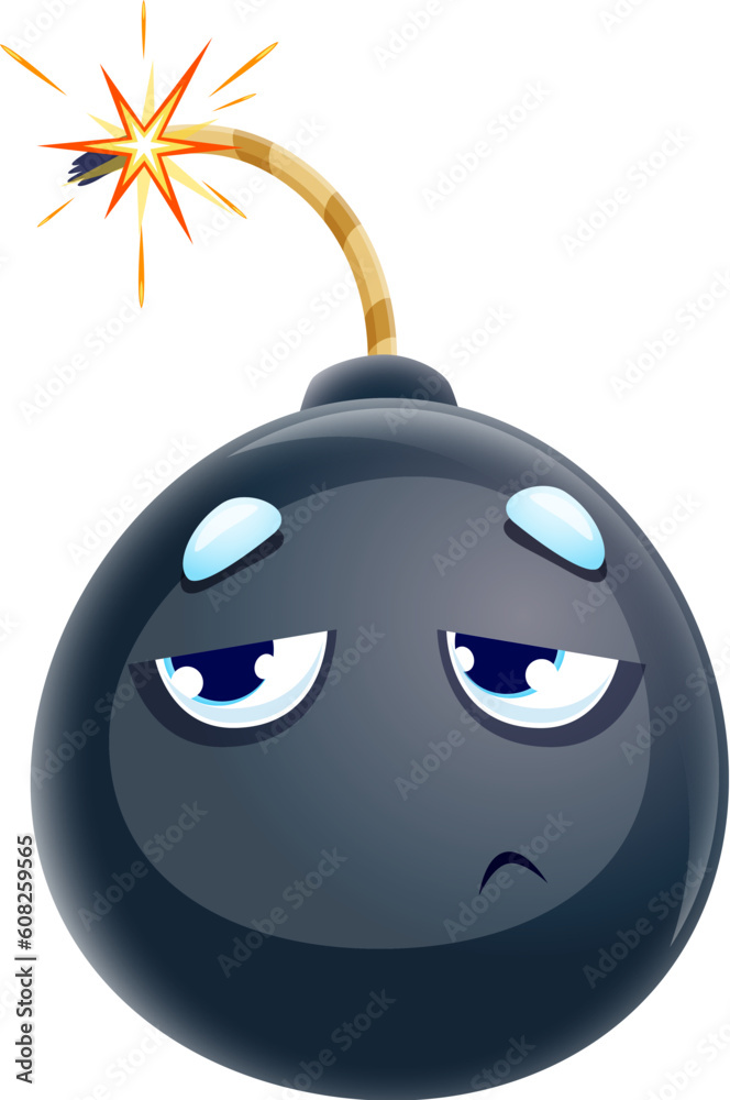 Cartoon sad bomb character with wick or fuse. Explosive, weapon ...