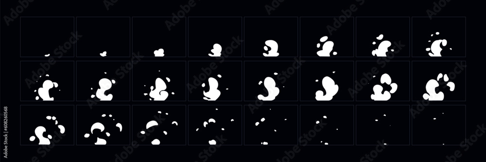 Smoke explosion animation effect. classic cartoon smoke animated frames ...