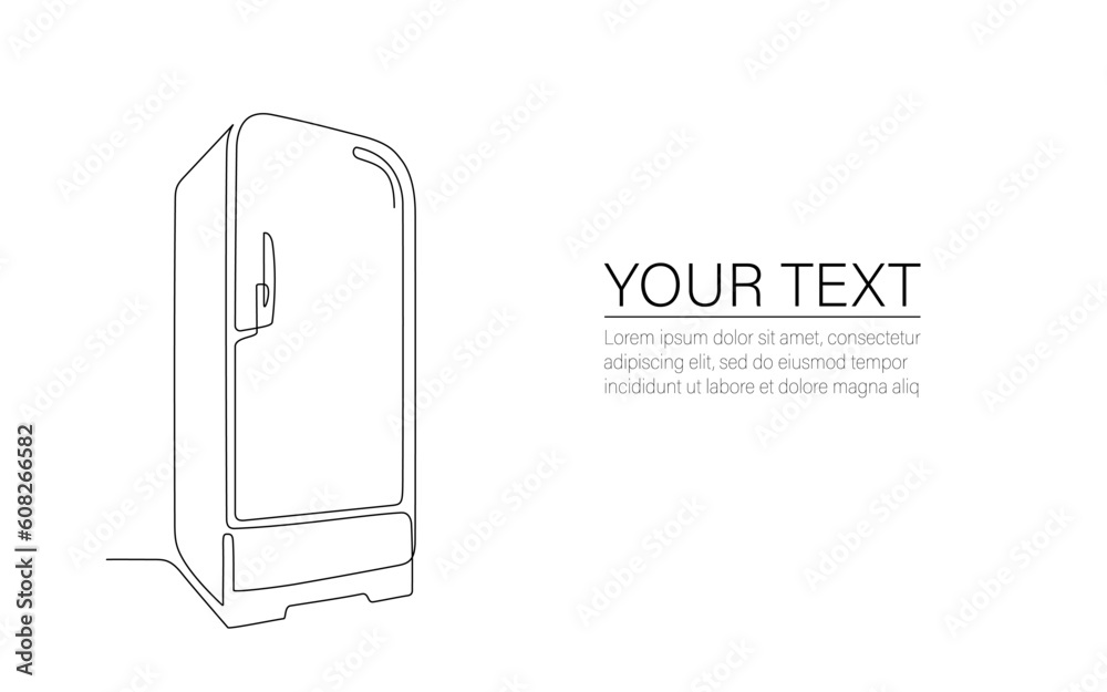 One line drawing of refrigerator in retro style with place for text ...