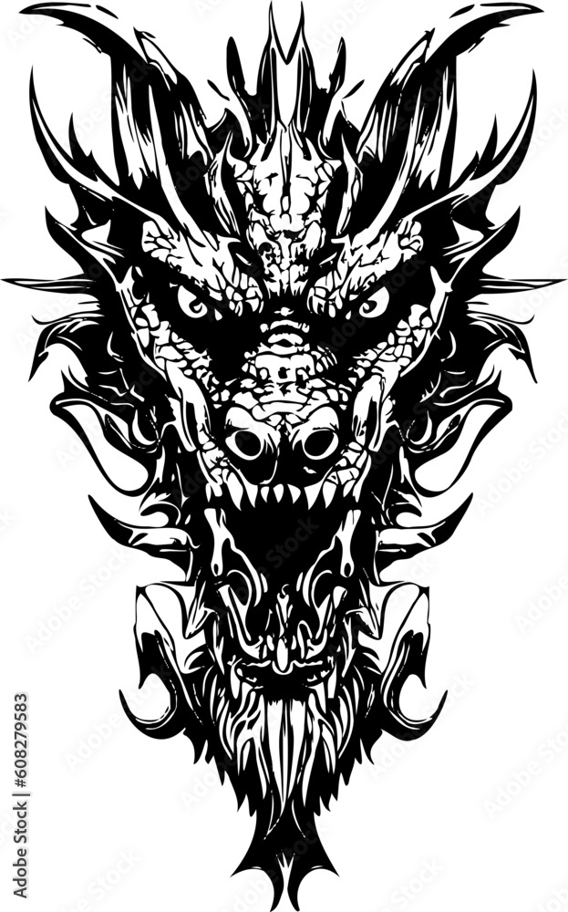 evil dragon head with toothy mouth vector monochrome on white Stock ...