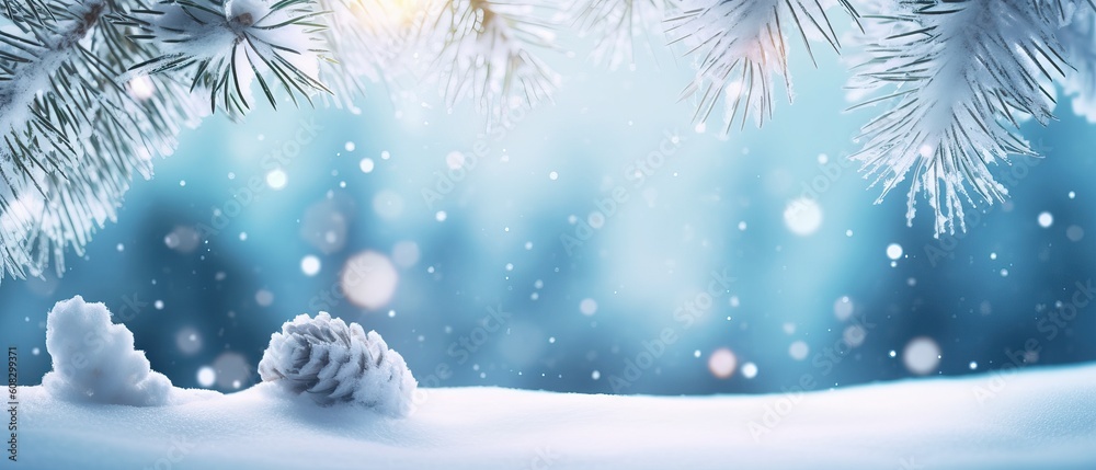 Beautiful winter background image of frosted spruce branches and small ...