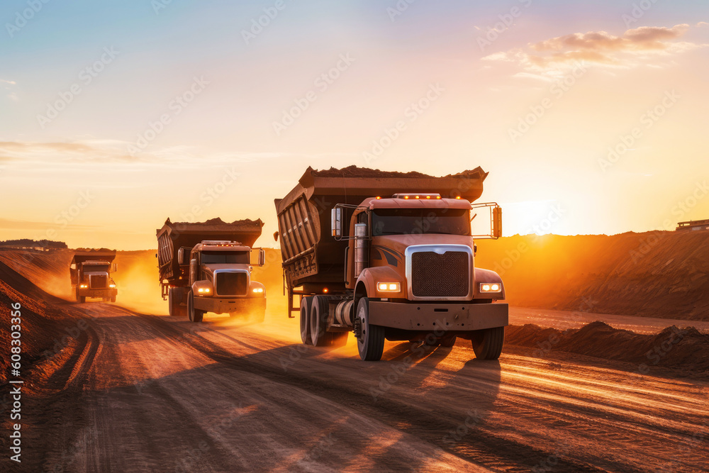 fleet of Dump Trucks working on a massive construction project at ...