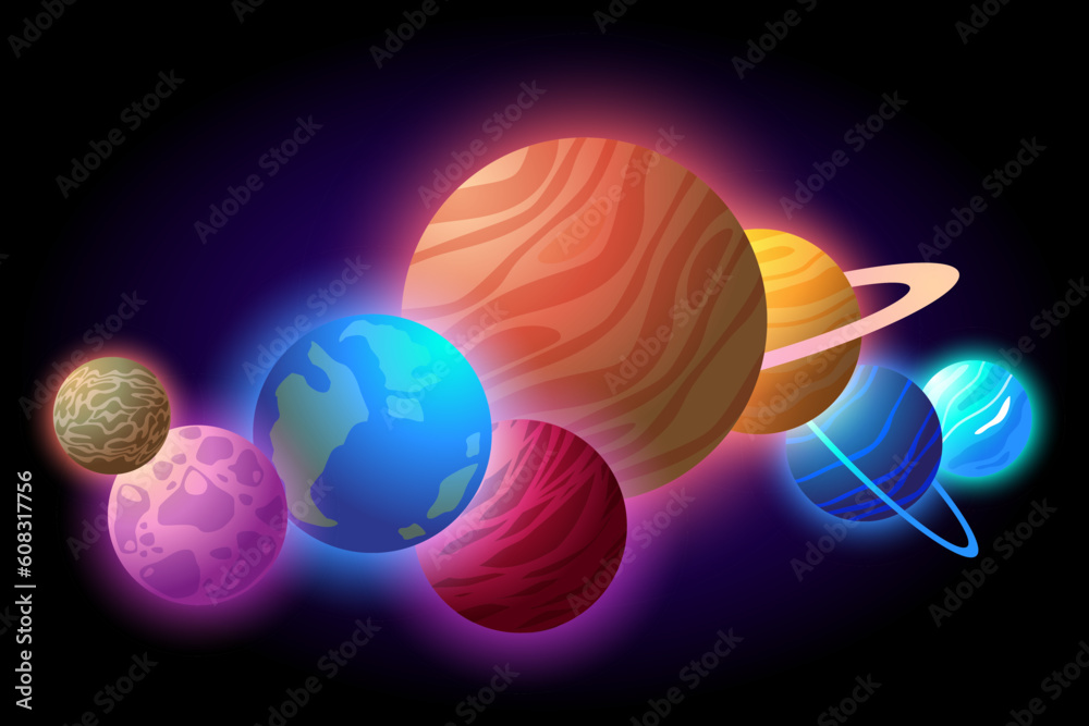 Plakát Solar system planets cartoon observatory small planets pluto ...