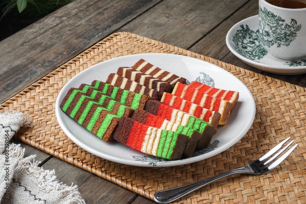 Malaysian dish Kek Lapis Sarawak or Sarawak layered cake with beautiful ...
