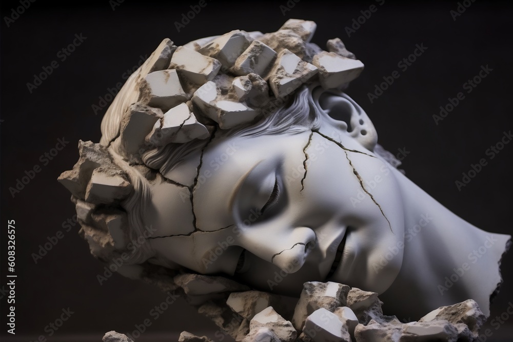 shattered Ancient Greek Marble Statue: Symbolizing Depression, Memory ...