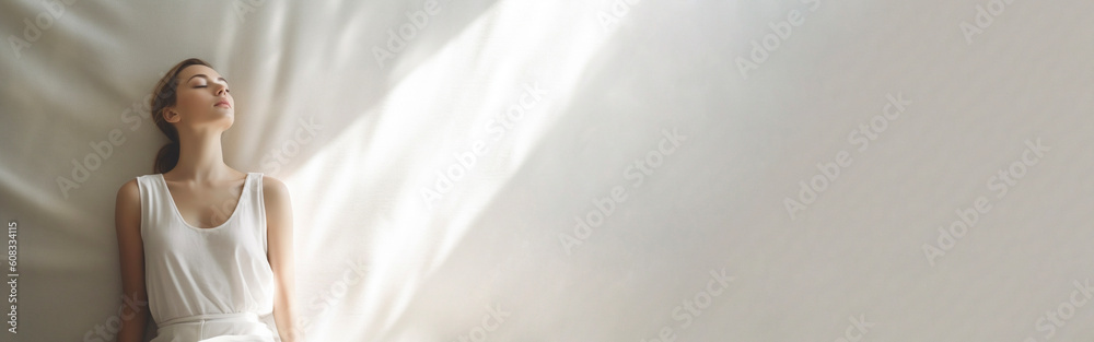 Portrait of a woman practising mindfulness in a studio. Female ...