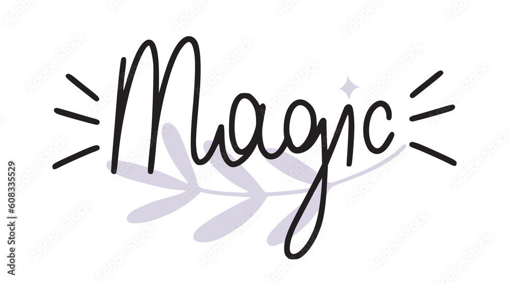 Hand written word magic in line doodle design, isolated vector ...