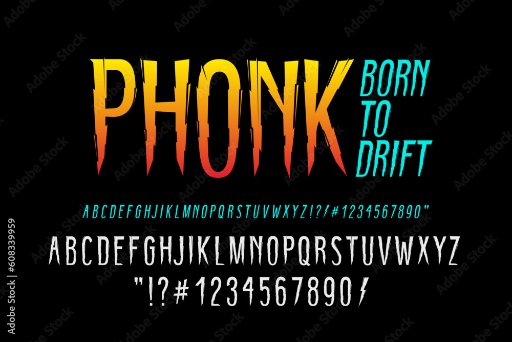 Phonk - Dark Lettering type font for tee print design. Y2k Trendy type ...