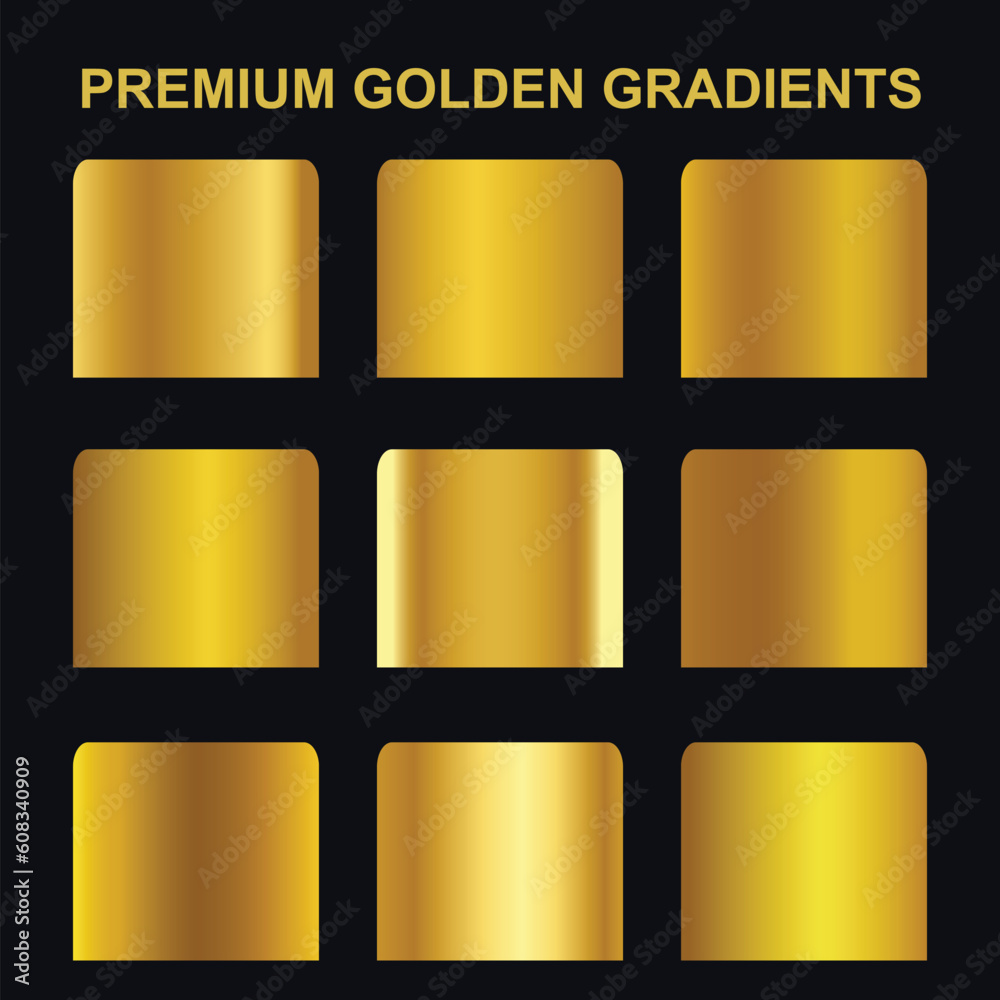 vector set of gold gradients. Shiny, metallic, swatch, collection ...