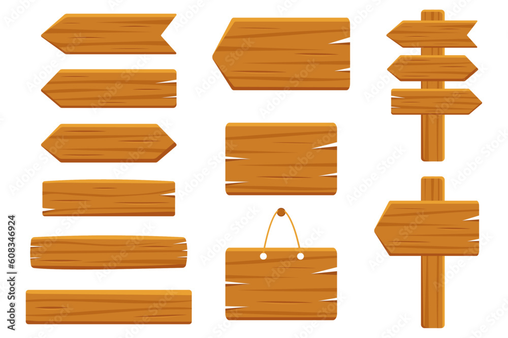 Set of cartoon wooden directional and signs. Vector illustration ...
