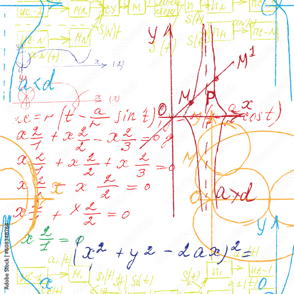Mathematical seamless texture in colour with handwritten math, algebra ...