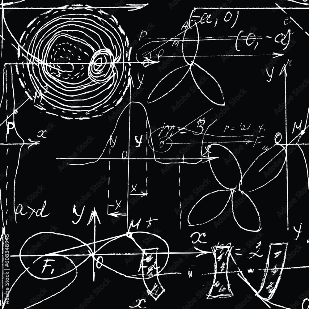 Seamless endless pattern background with handwritten mathematical ...