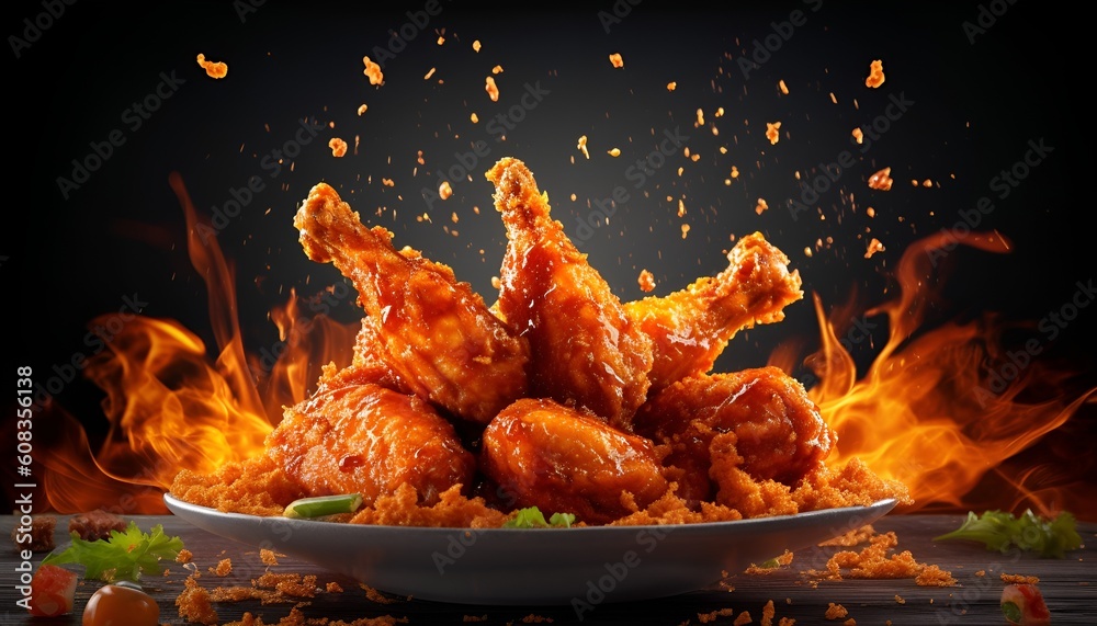 Grilled chicken wings with sauce exploding behind ilustração do Stock ...