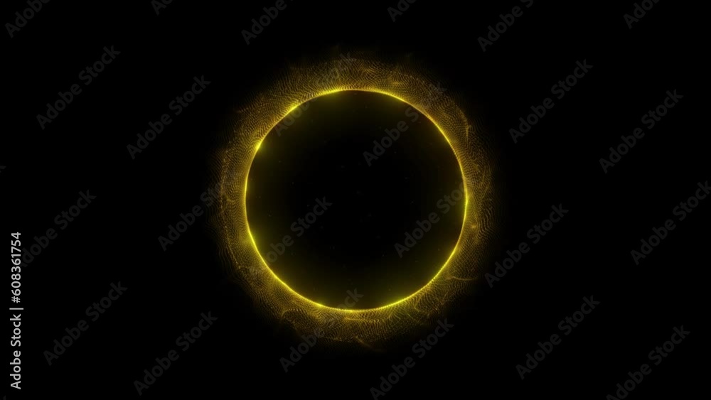 Particle Gold Circle Frame On Black Background. Glitter golden Bright ...