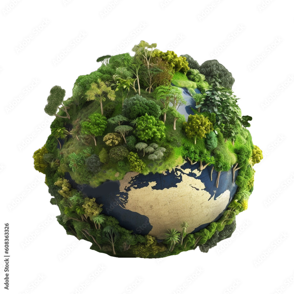 Green planet Earth adorned with trees, symbol of trees preservation ...