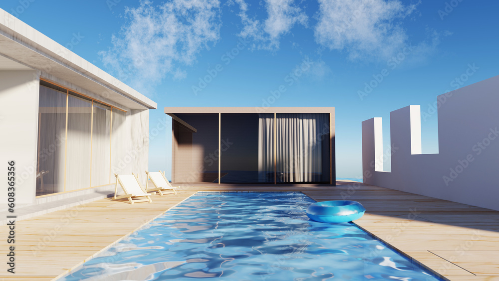 3D render modern and luxury building architecture design concept ...