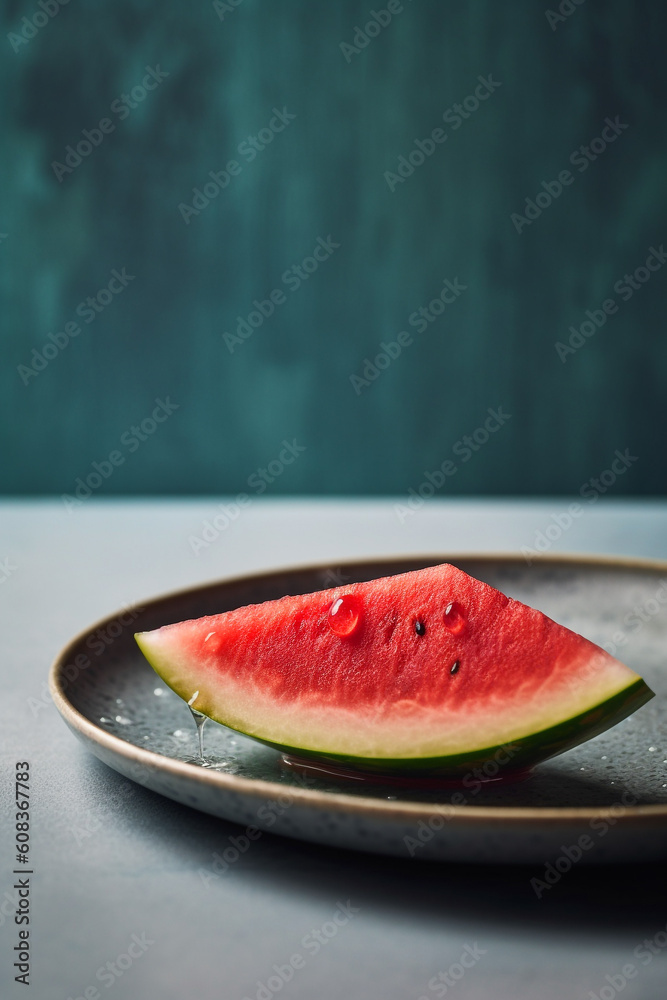 Rodaja de sandía fresca en plato. Fruta de verano saludable y apetitosa ...