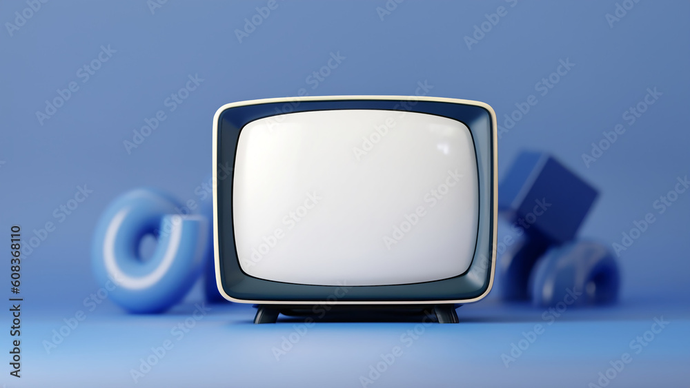 abstract blurred 3D rendered background of retro tv set and various ...
