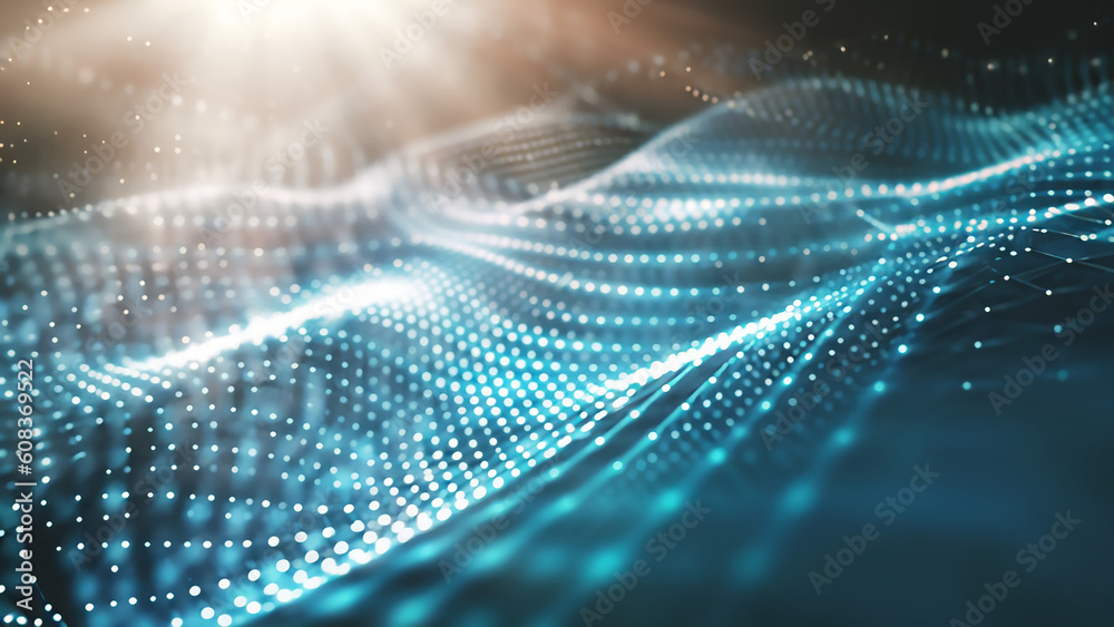 blurred abstract lines and dots connected network technology data ...