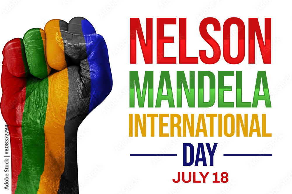 Nelson Mandela international day background with colorful fist and ...