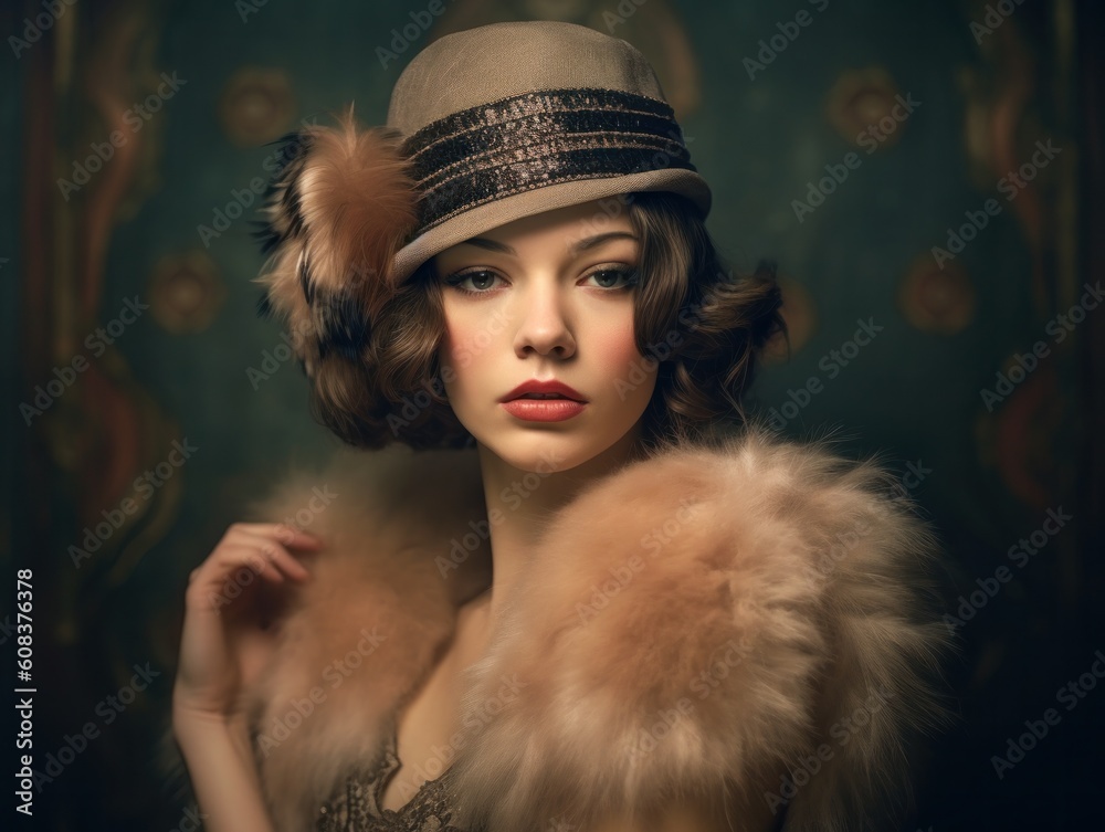 20s 30s 40s style portrait of a beautiful woman with era correct make ...