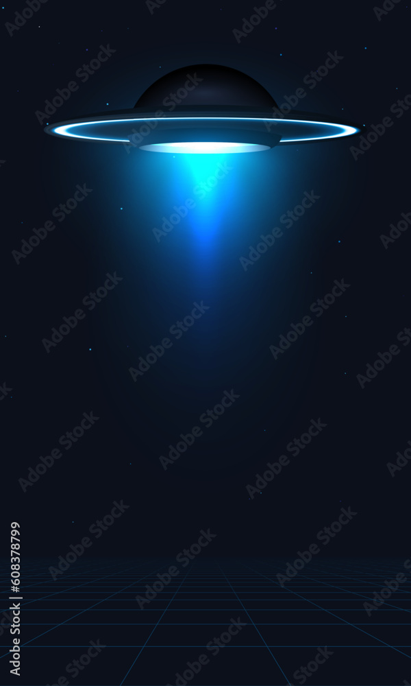 UFO flying saucer. Synthwave wireframe net illustration. Abstract ...