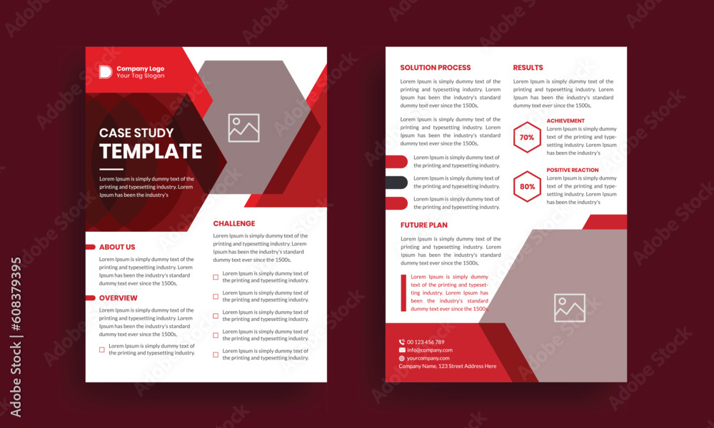 Case study template. Business case study booklet with creative layout. Double side flyer design ...