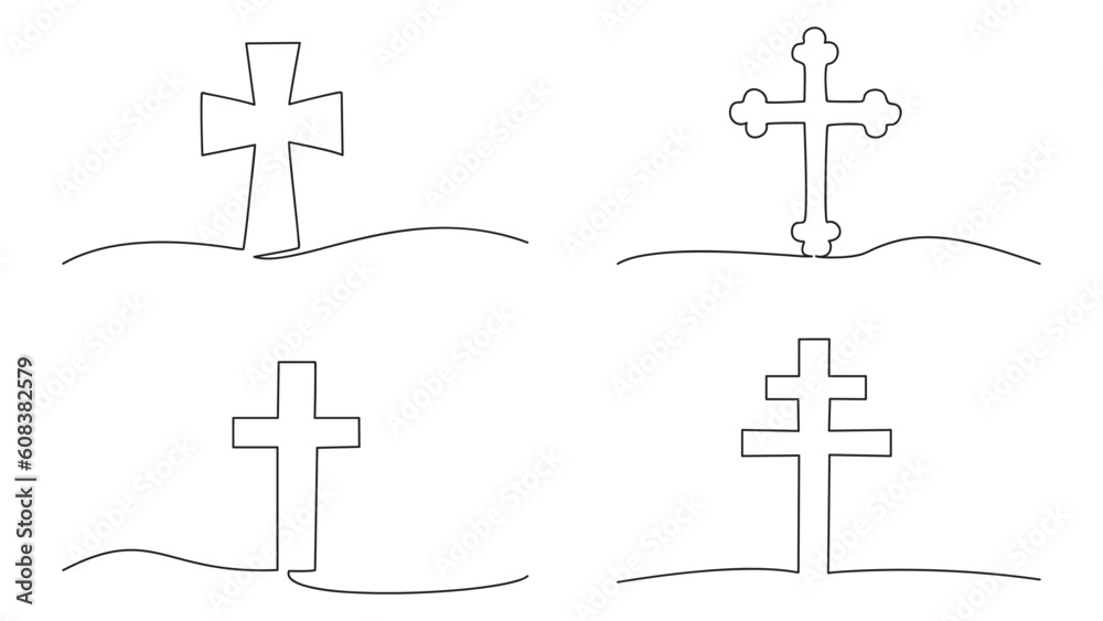 Continuous one line drawing of crosses set. Symbol of religion, Vector ...