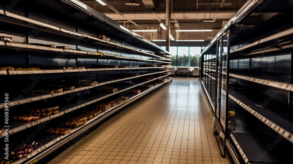 Lack of Goods. Barren Shelves. Empty Grocery Store. AI generated Stock ...
