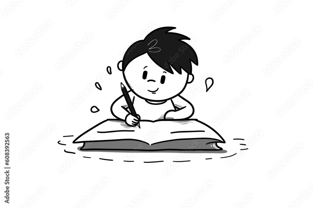 Doodle inspired Playwright writing a script, cartoon sticker, sketch ...