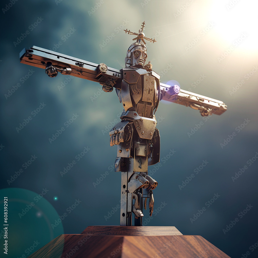 Robot Jesus on the cross Stock Illustration | Adobe Stock