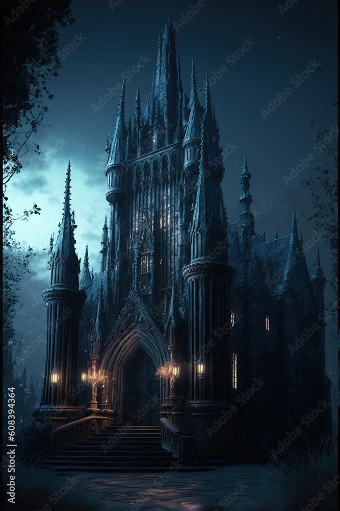 A dark fantasy gothic castle, The kingdom of Orgund in a chaotic, dark and sinister world where ...