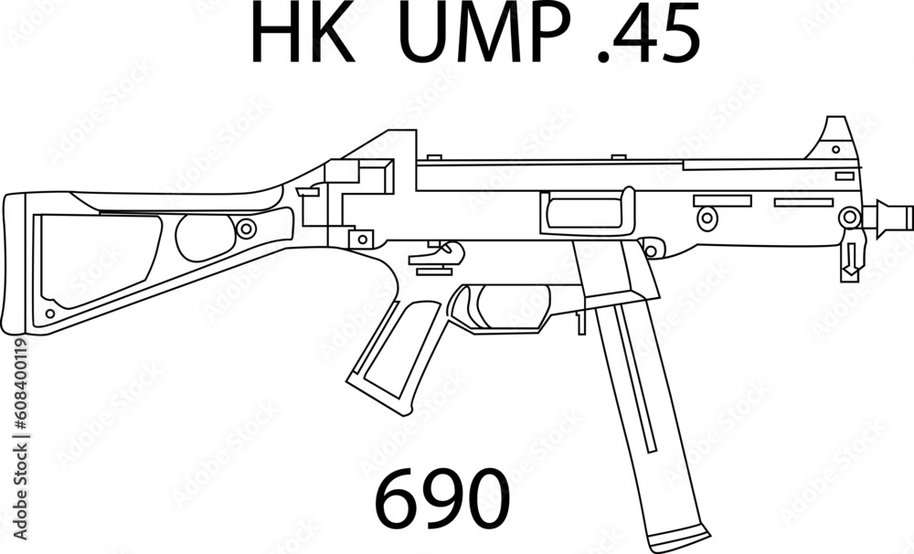 HK UMP .45 MACHINE GUN svg line art svg file for laser engraving, cnc ...